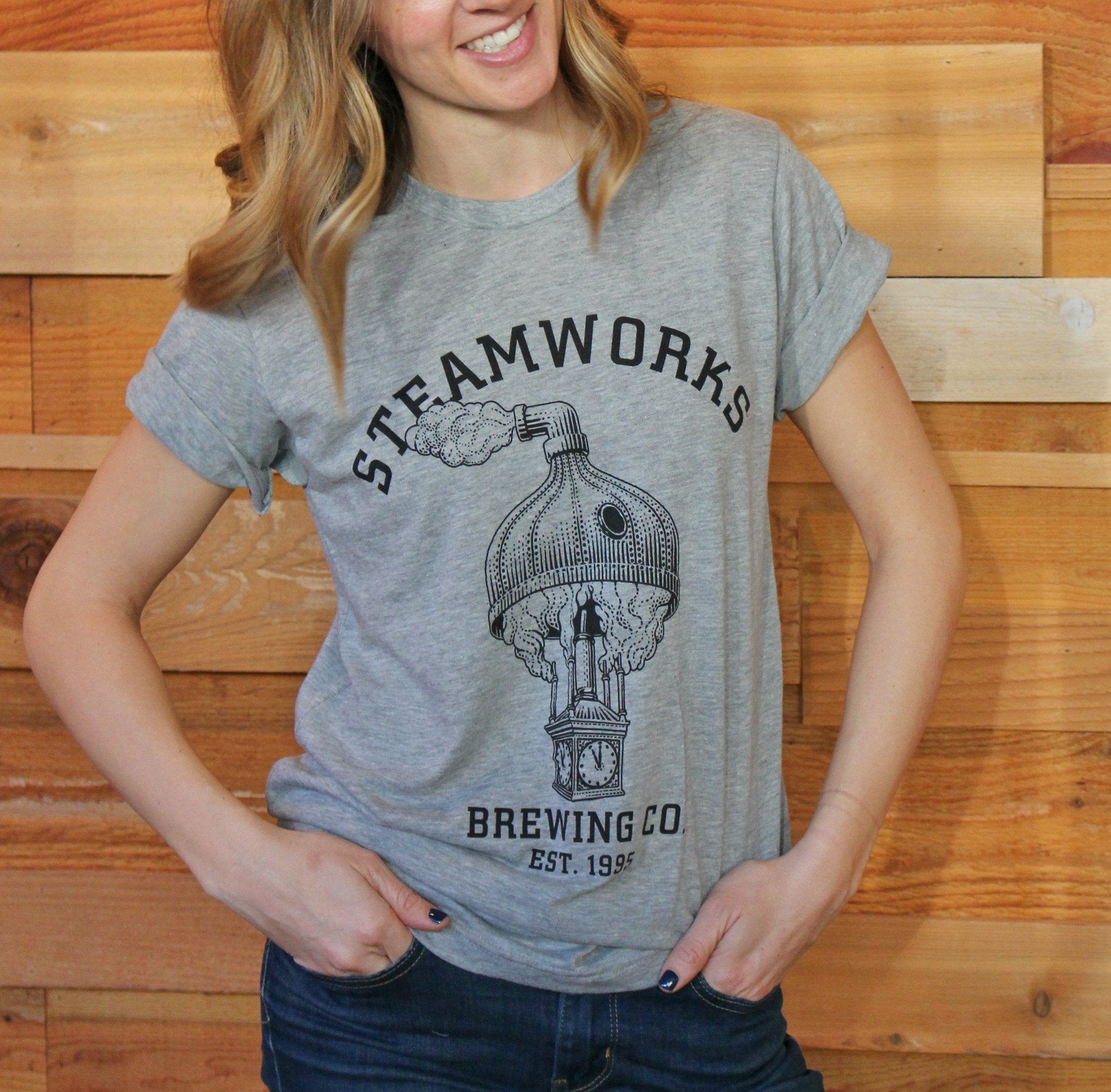T-Shirt - Light Grey Steam Valve Tee | Steamworks Taproom Burnaby