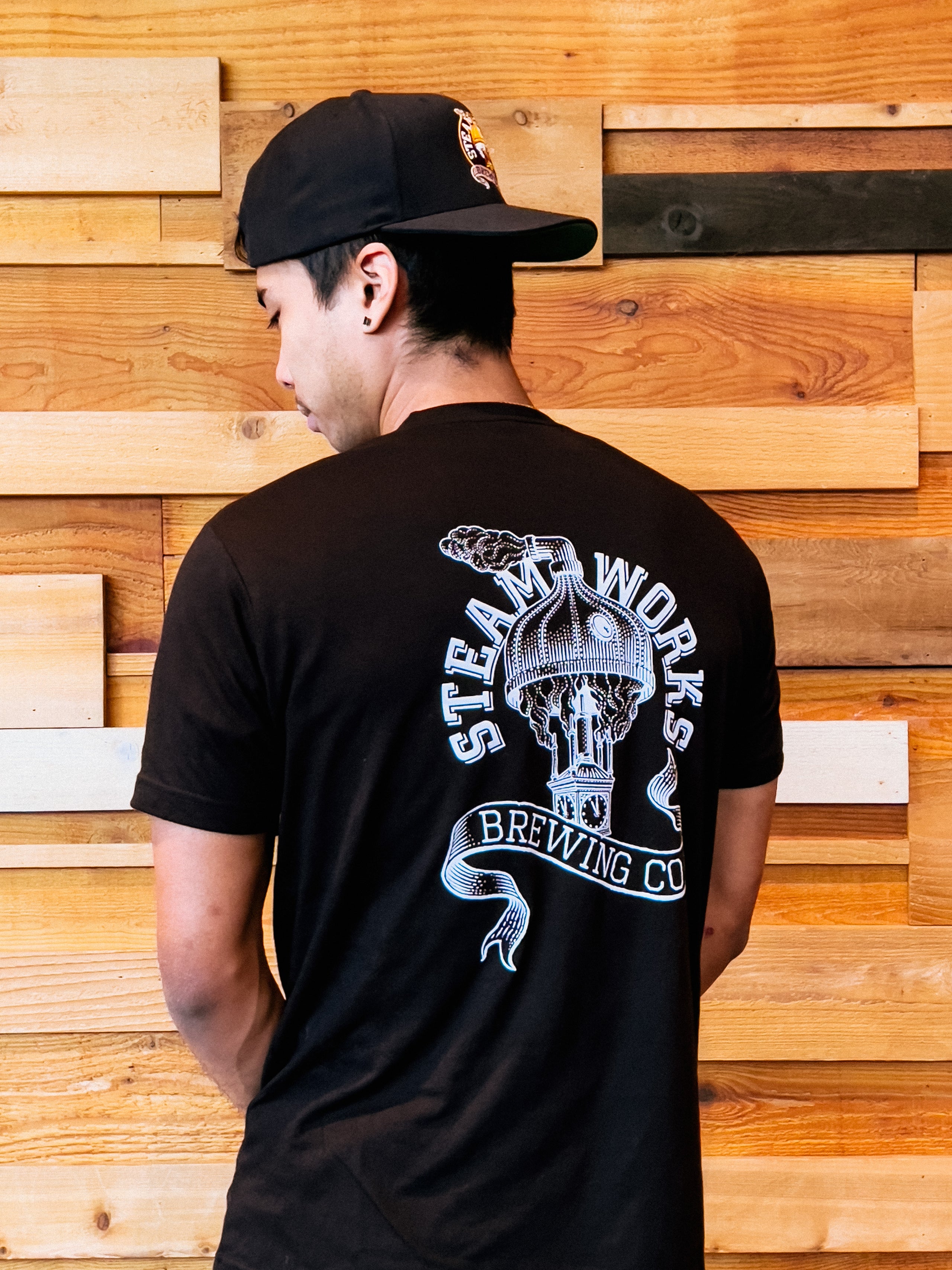 T-Shirt - Black & White Steam Valve Tee | Steamworks Taproom Burnaby